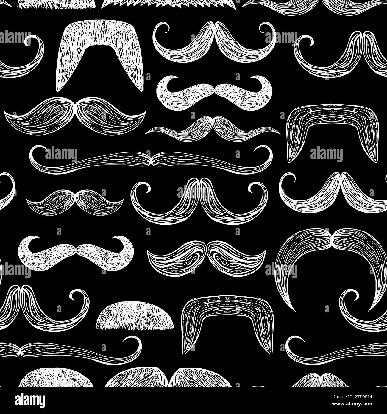 Vintage Style Moustaches Seamless Pattern. hand drawn illustration of ...