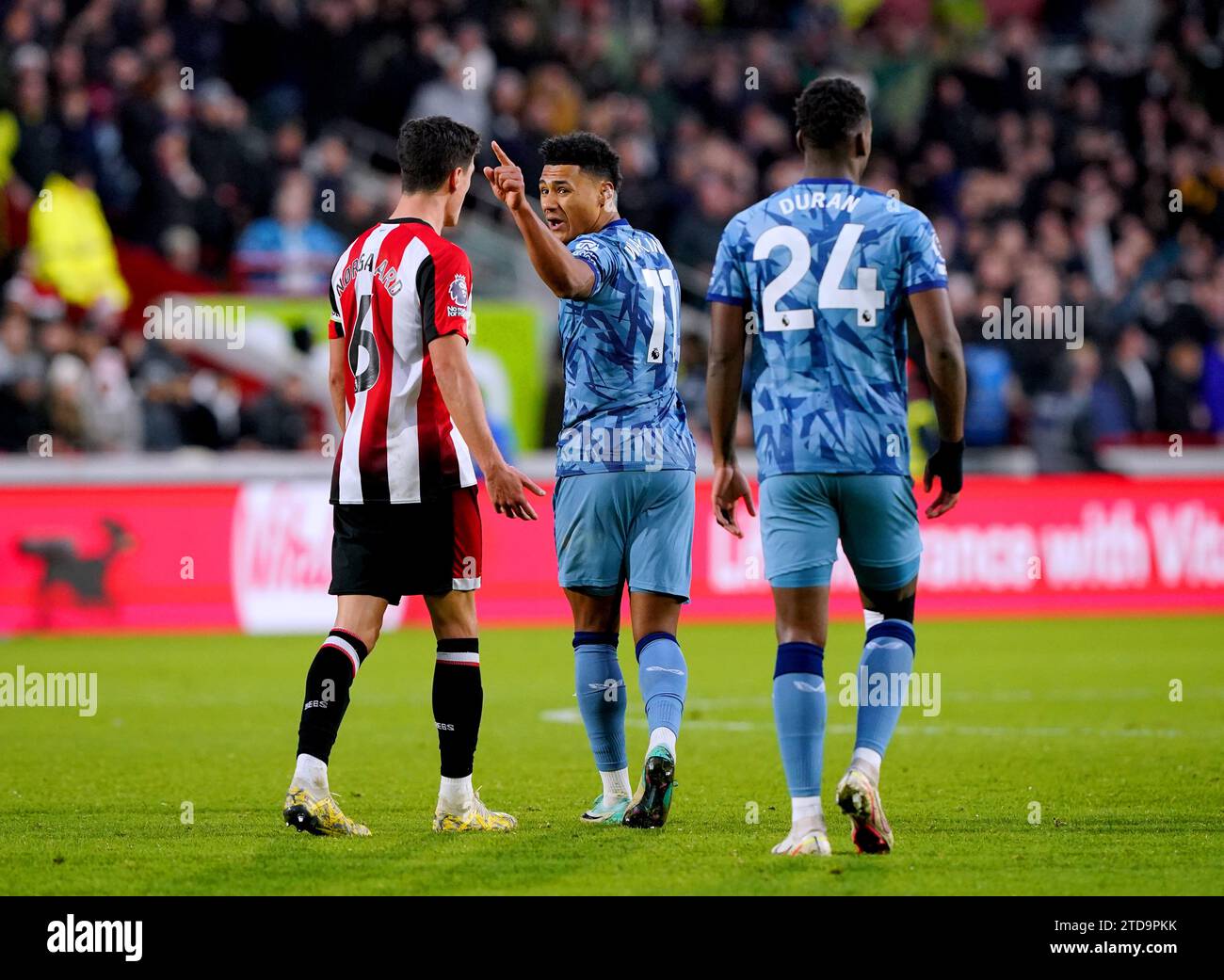 Aston Villa's Ollie Watkins gestures to the Brentford fans after ...