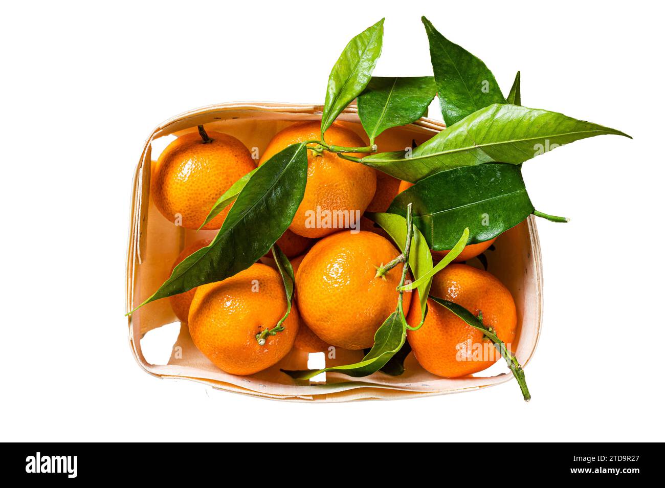 Fresh organic Tangerines, mandarins in wooden box from supermarket ...