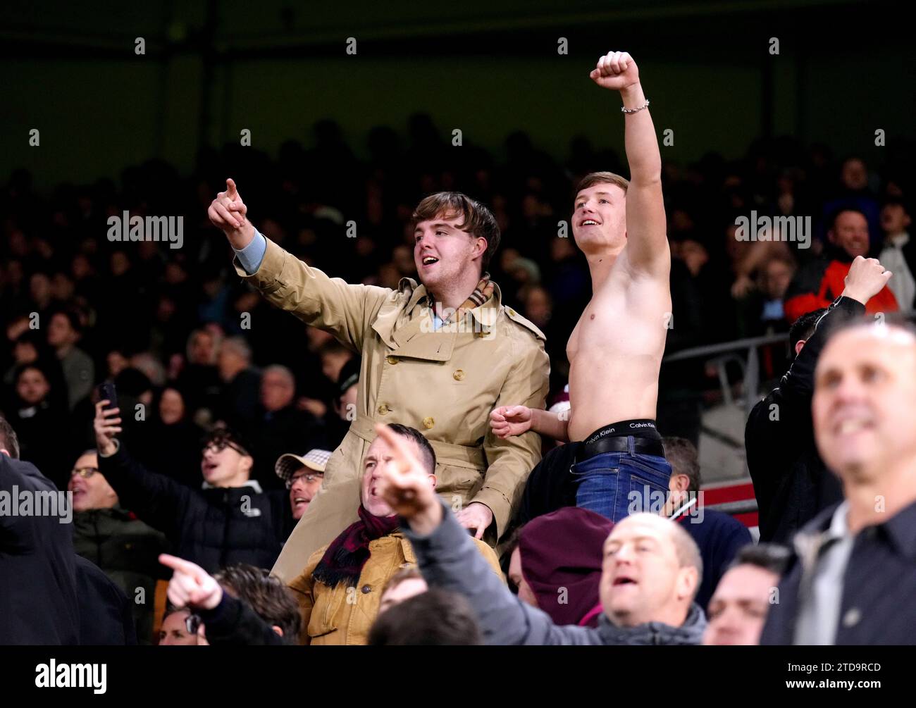 Aston Villa fans celebrate at the end of the Premier League match at ...