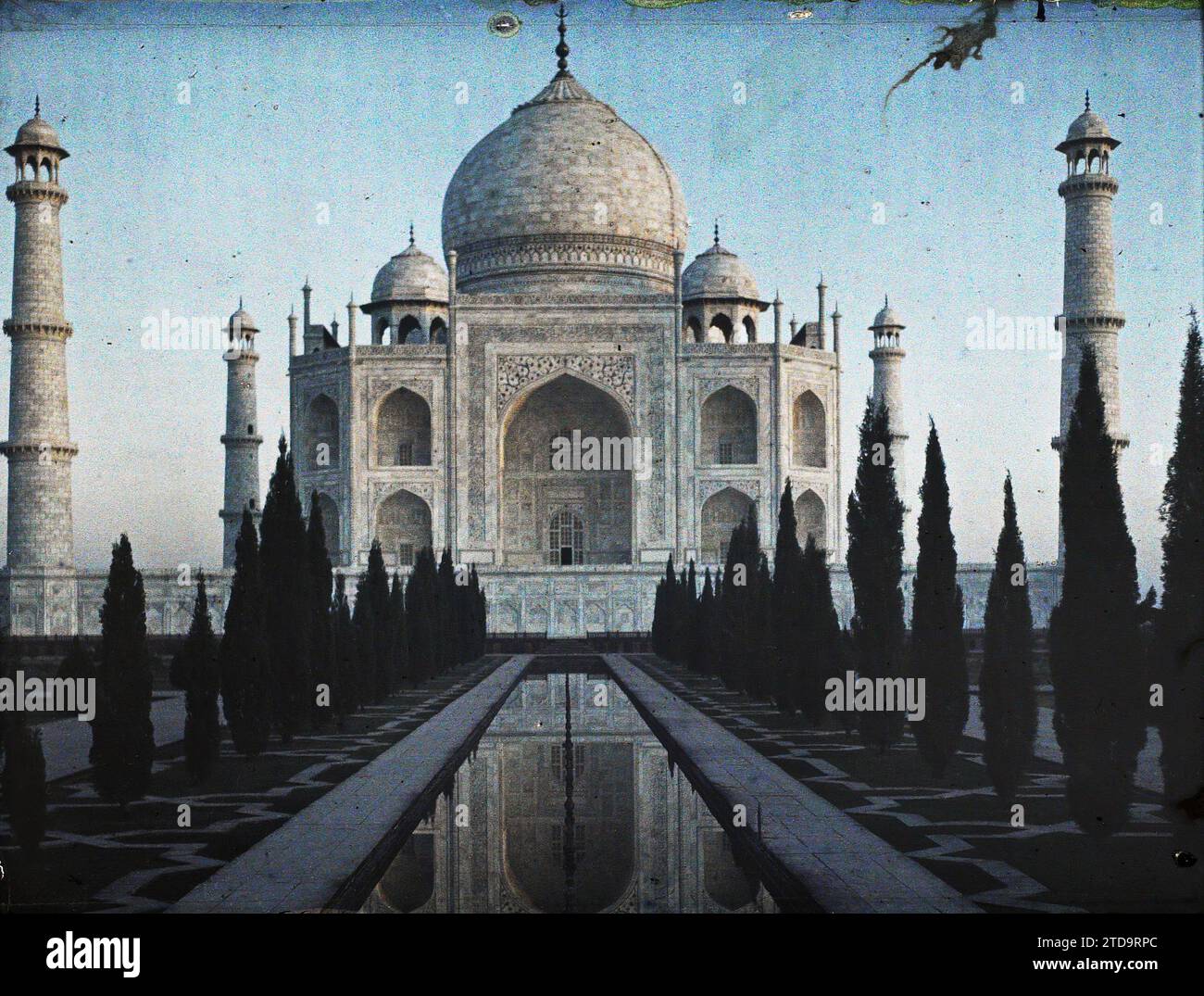 Agra, India The grand axial canal and the mausoleum of the Taj Mahal ...