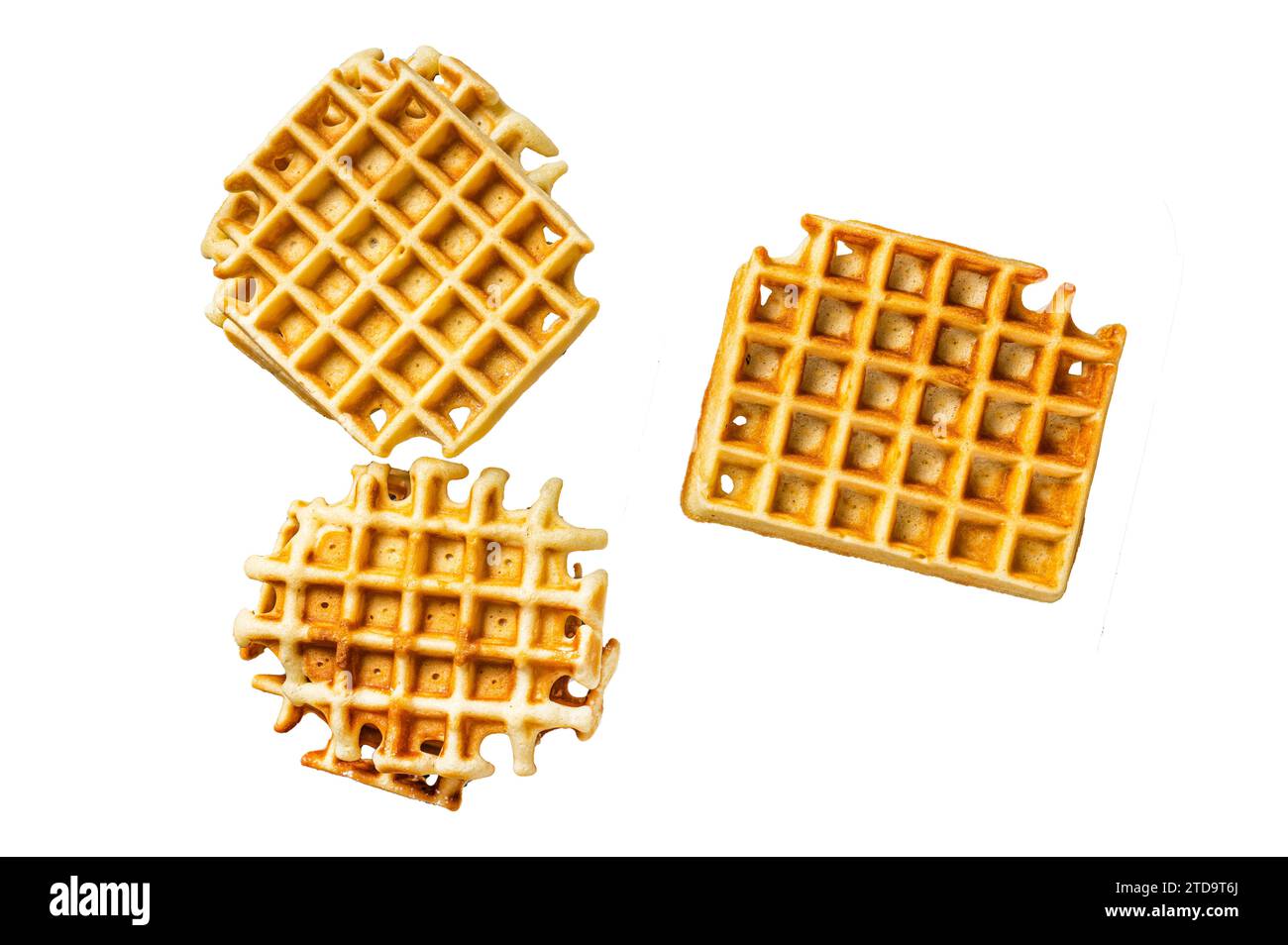 Cooking of fresh waffles in waffle maker. Isolated on white background ...