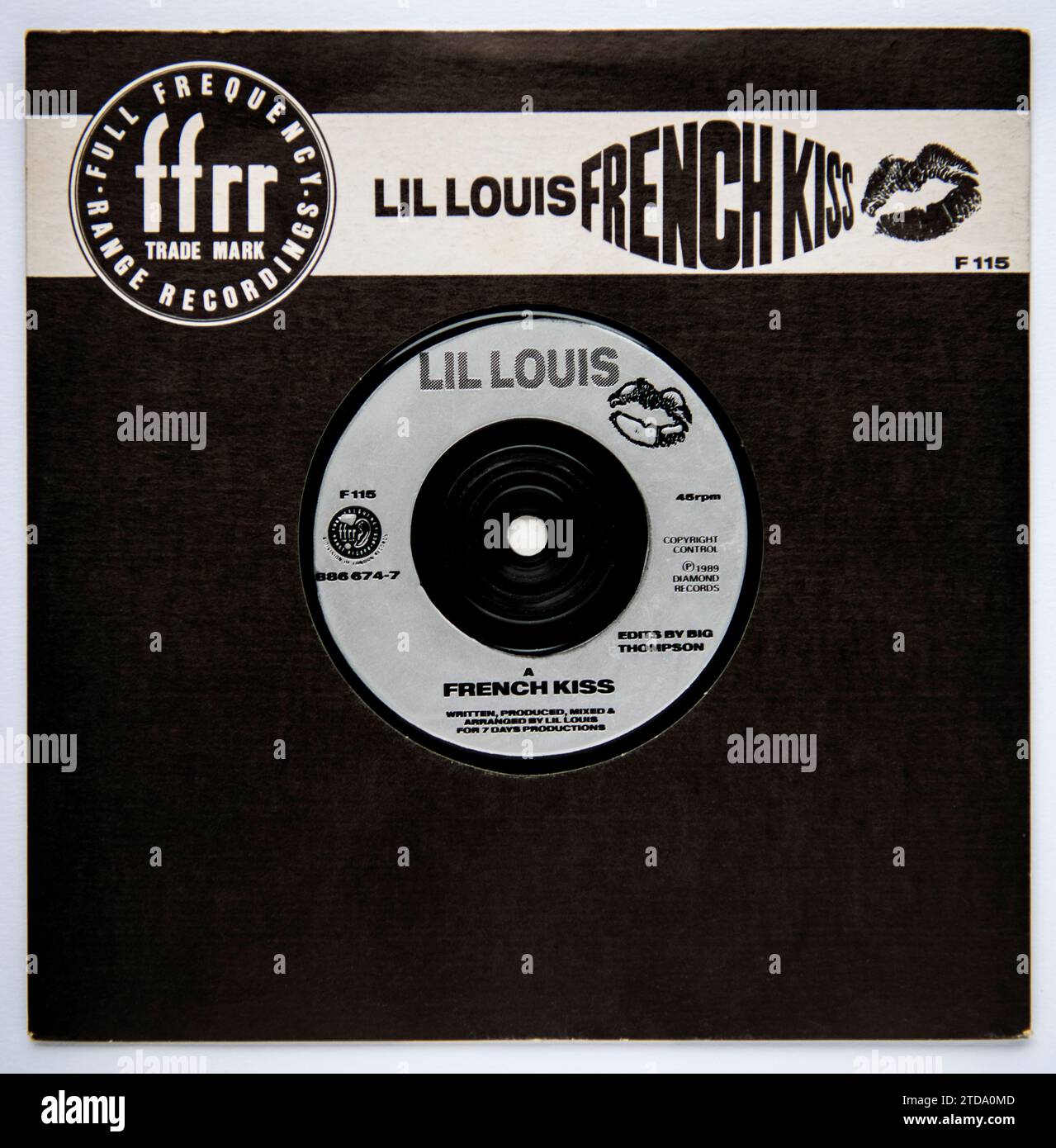 Picture cover of the seven inch single version of French Kiss by Lil Louis, which was released ...
