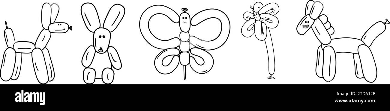 Balloon animals collection and bubble sticker. Dog flower butterfly ...