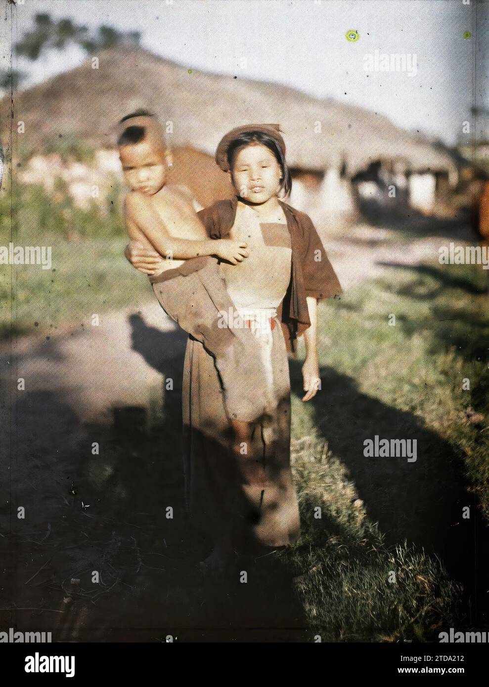 Tonkin, Indochina A little girl carrying a child, Clothing, Human ...