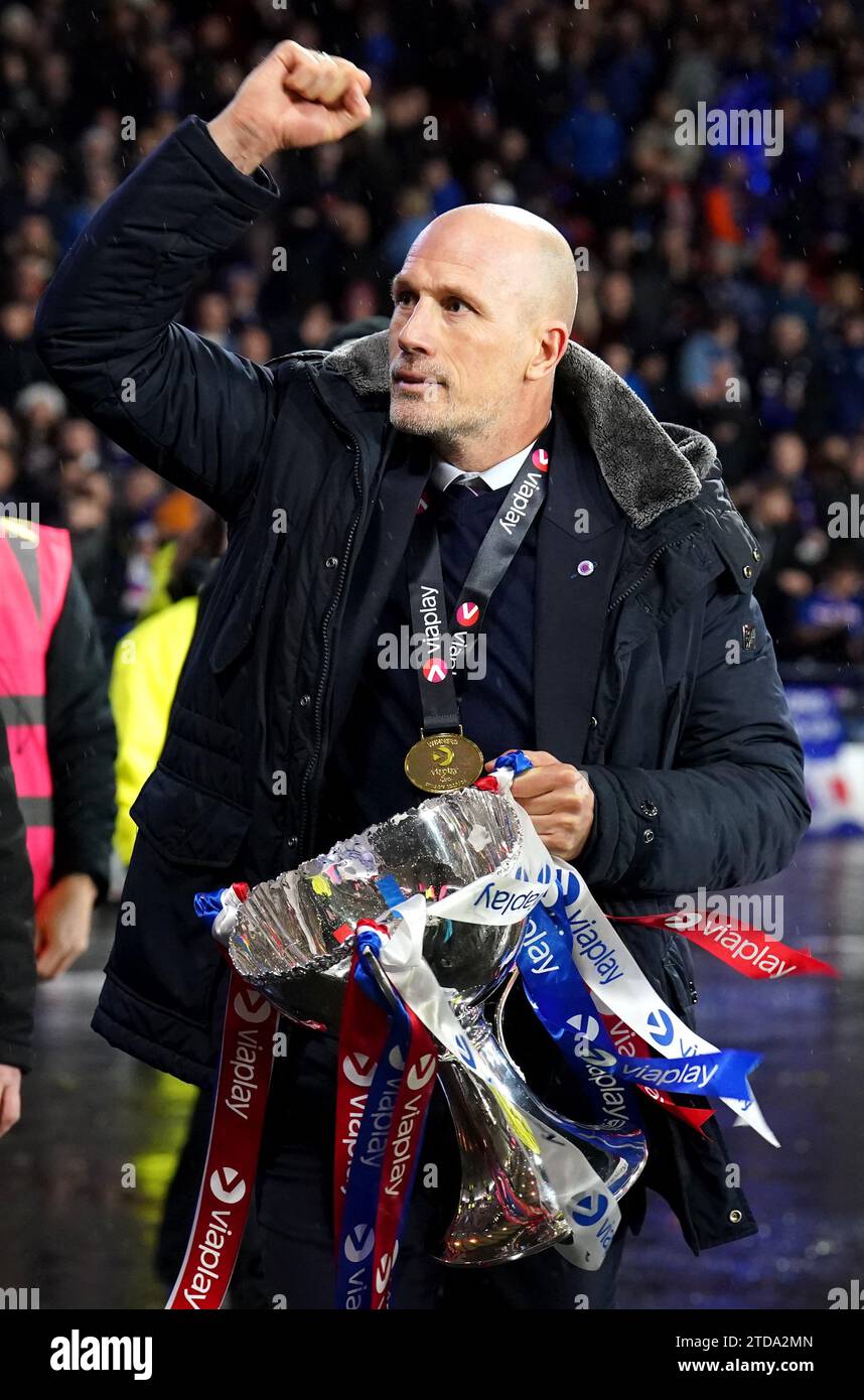 Rangers manager Philippe Clement celebrates with the trophy after ...