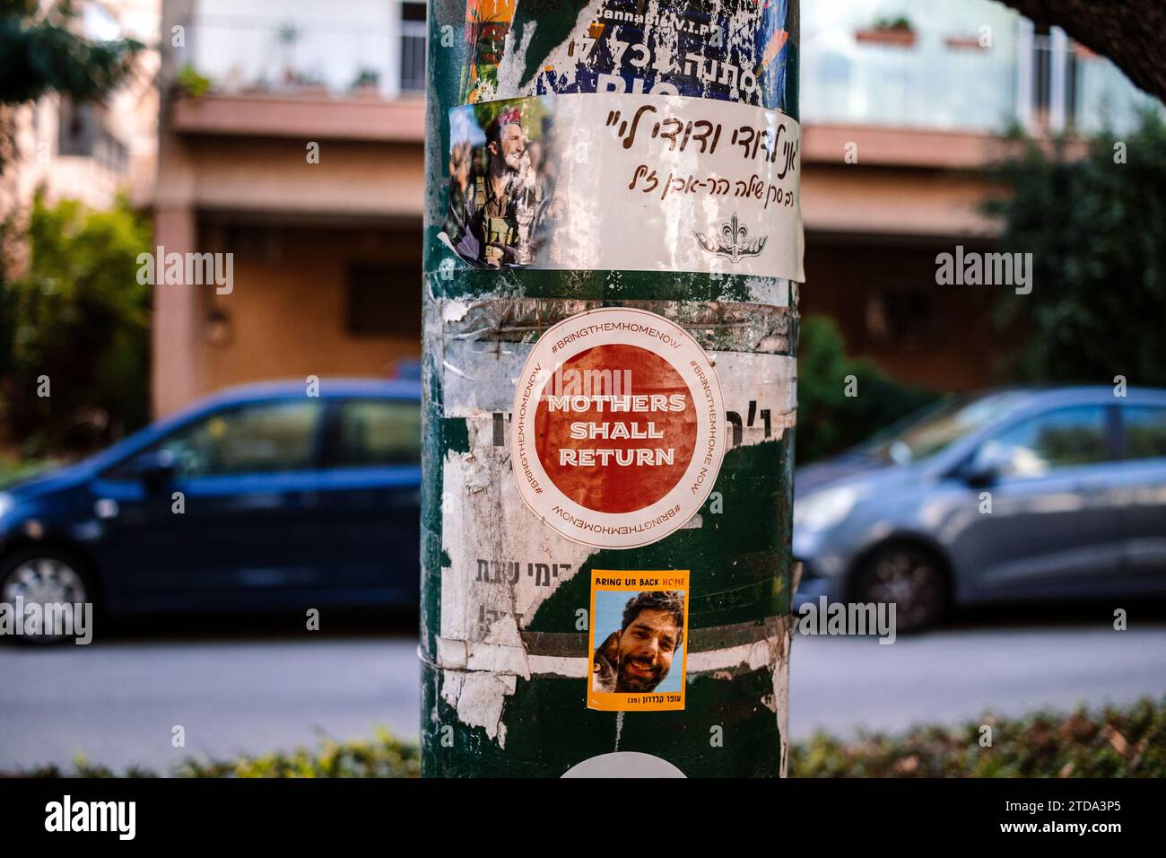 Tel Aviv, Israel - December 16, 2023 Posters of the face of the ...