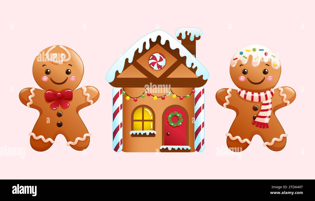 Set of cute Christmas vector illustrations of cartoon gingerbread men ...