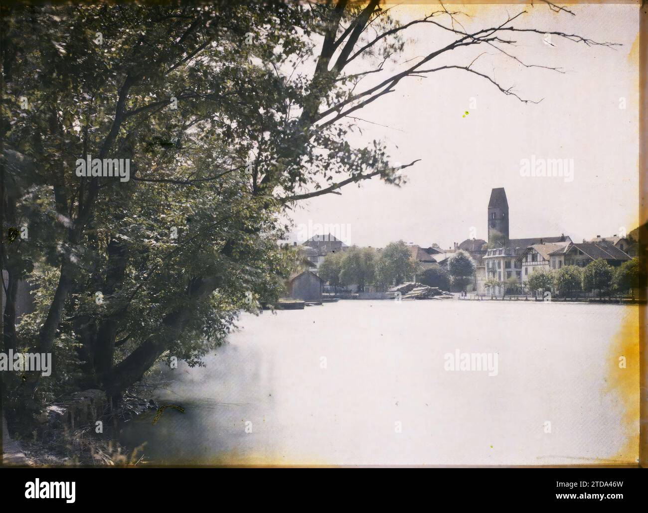 Unterseen, Switzerland The village of Unterseen and the bank of the Aar ...