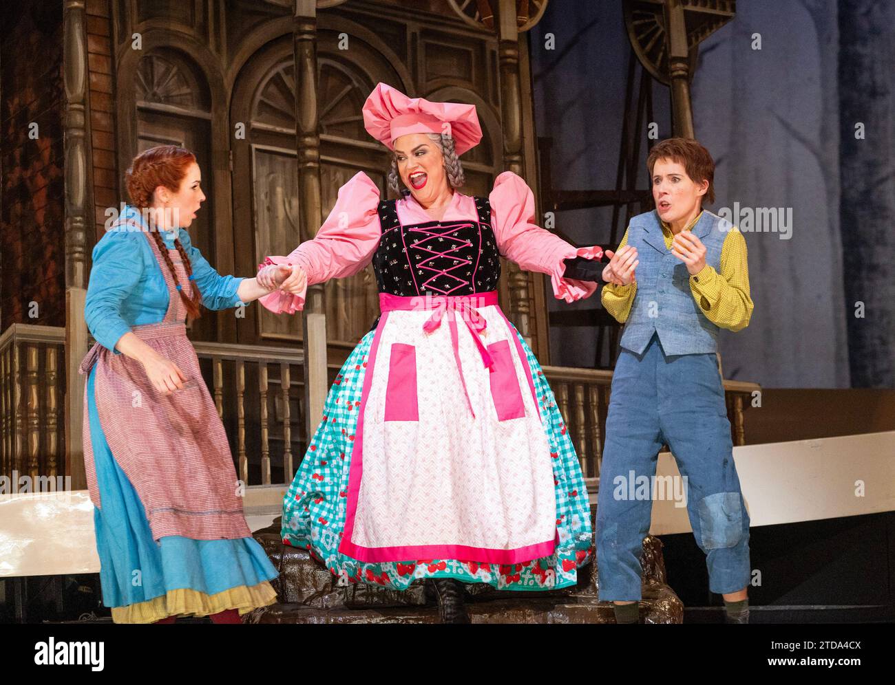 l-r: Anna Devin (Gretel), Rosie Aldridge (Witch), Anna Stephany (Hansel ...