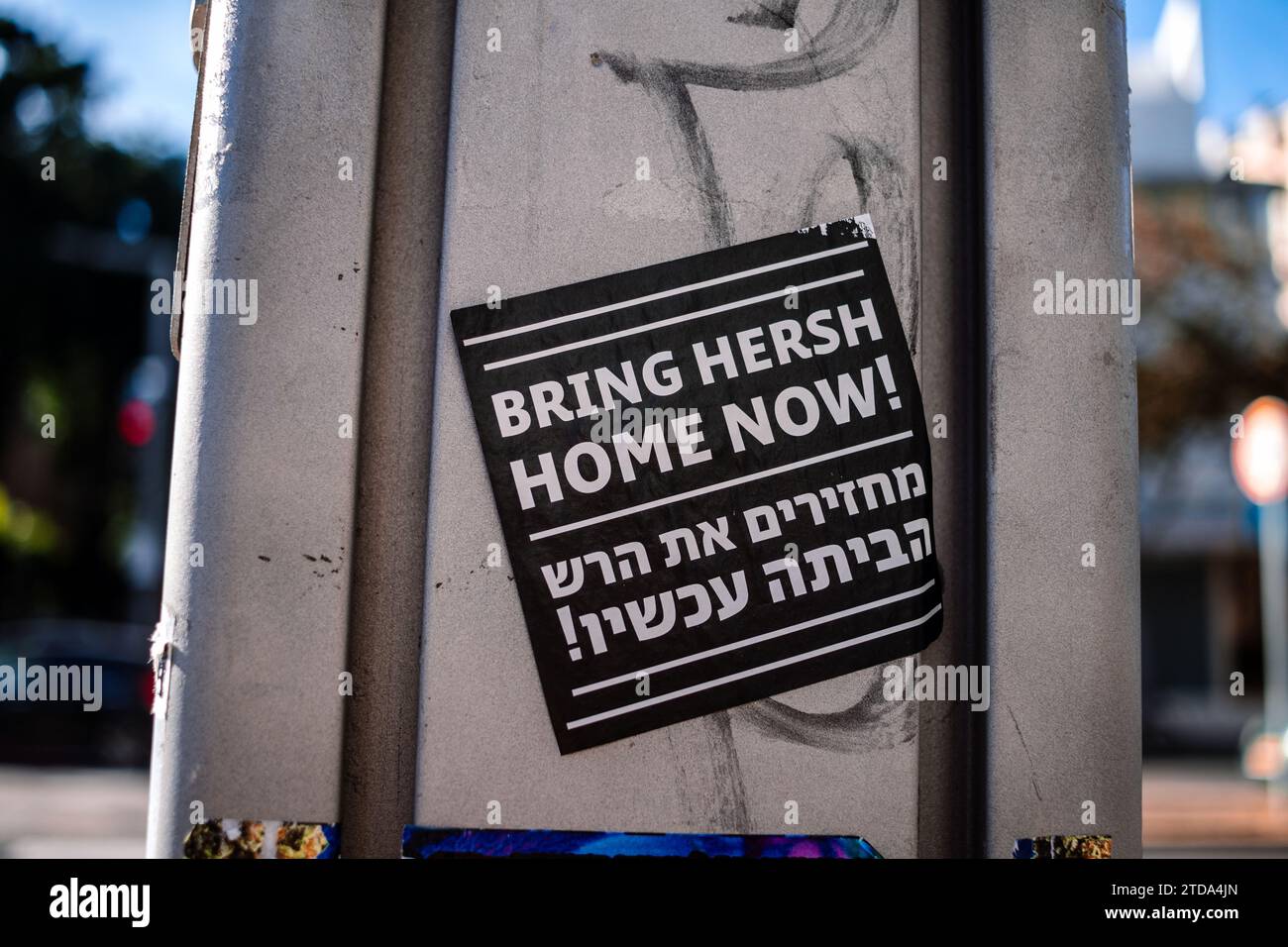 Tel Aviv, Israel - December 16, 2023 Posters of the face of the ...