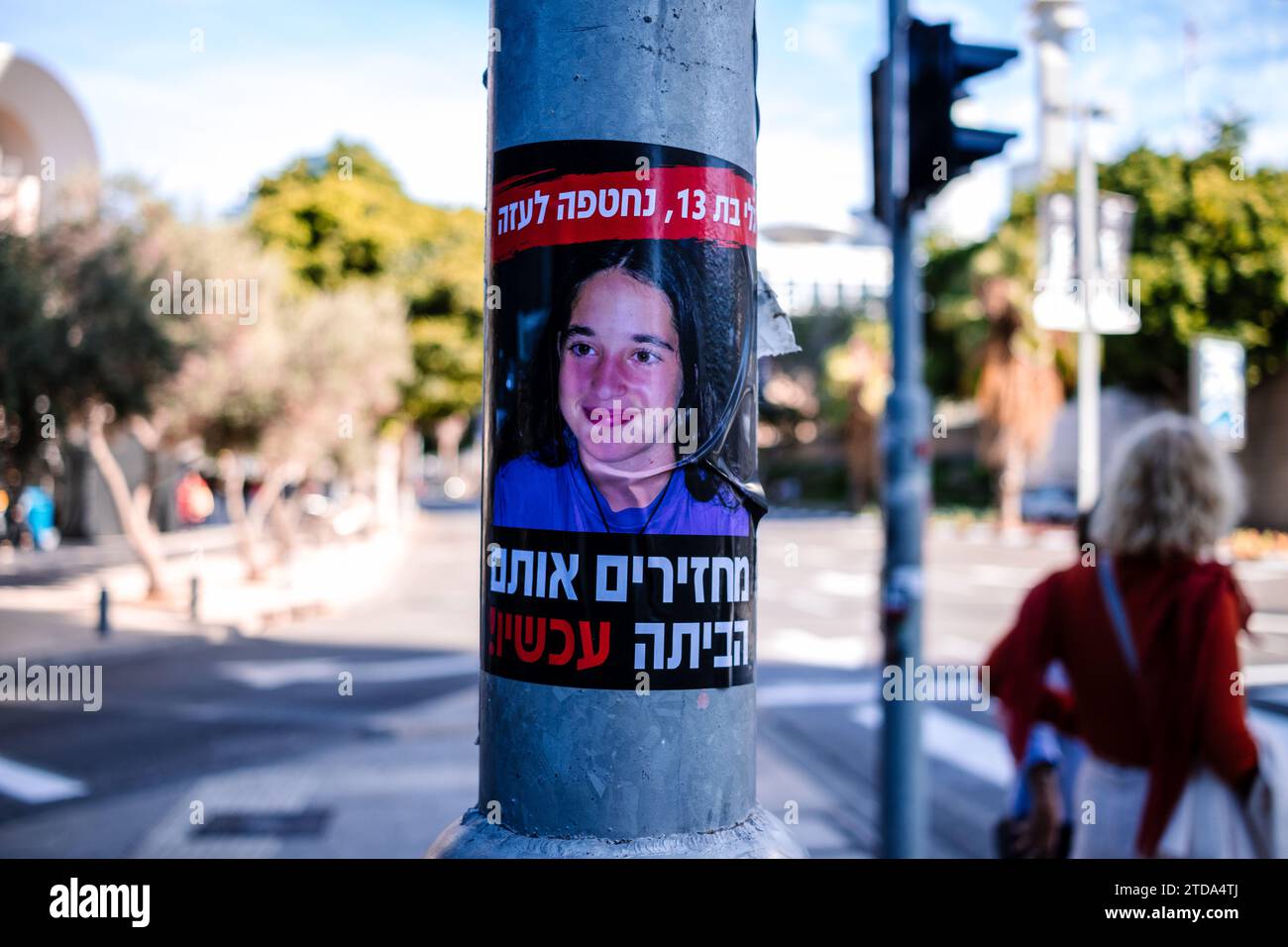 Tel Aviv, Israel - December 16, 2023 Posters of the face of the ...