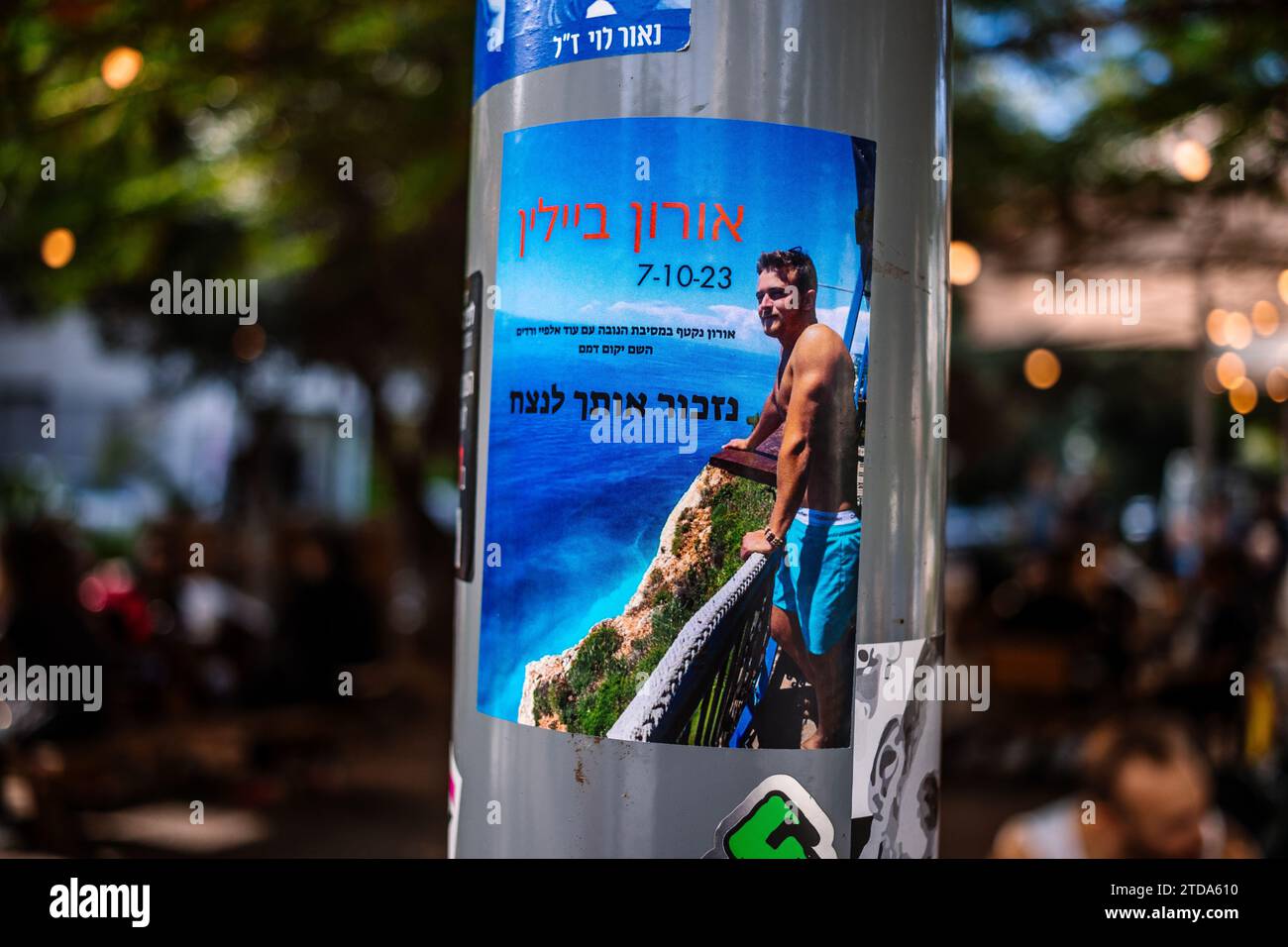 Tel Aviv, Israel - December 16, 2023 Posters of the face of the ...
