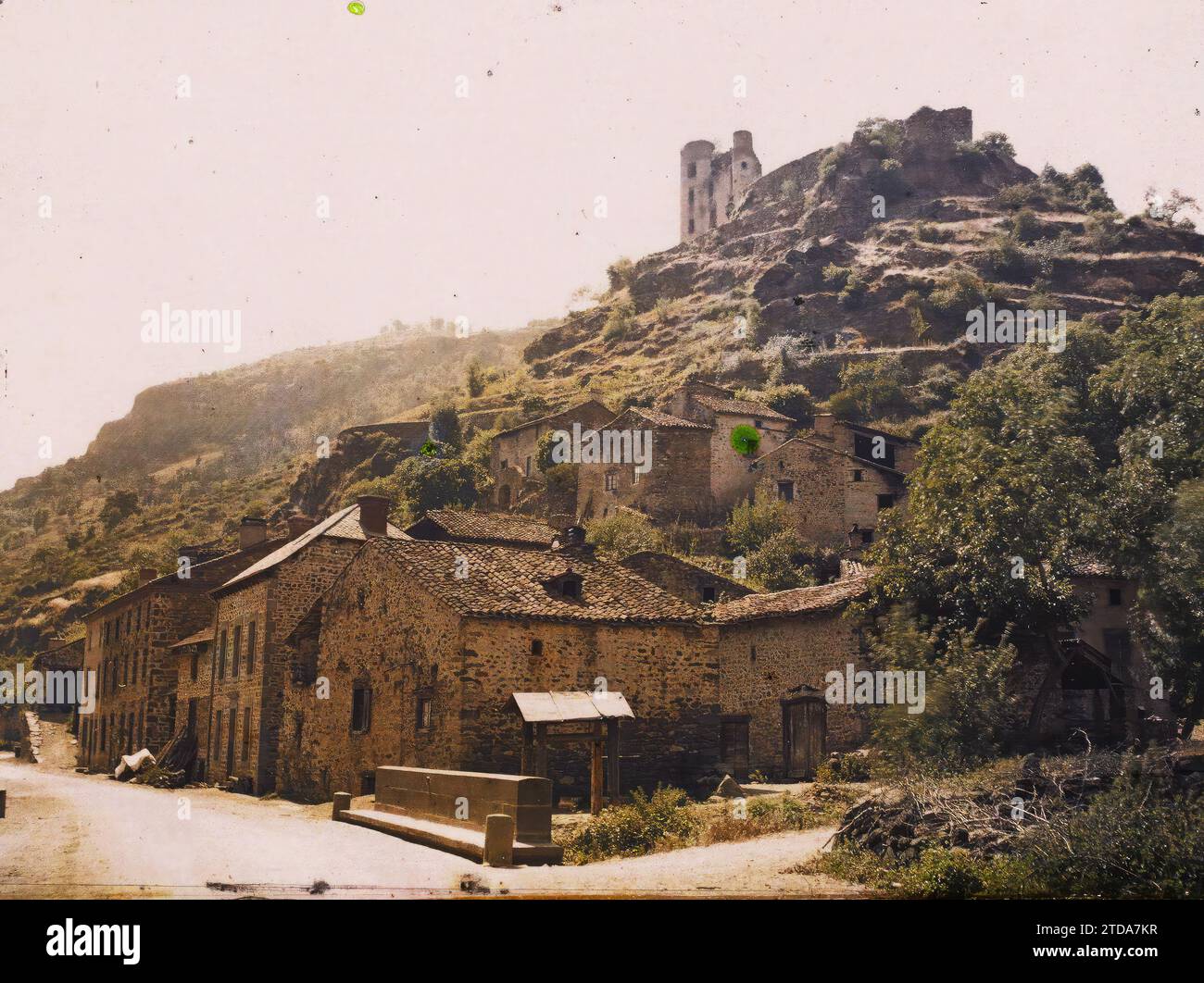 Aurouze, Molompize, Cantal, France The village and the ruins of the ...
