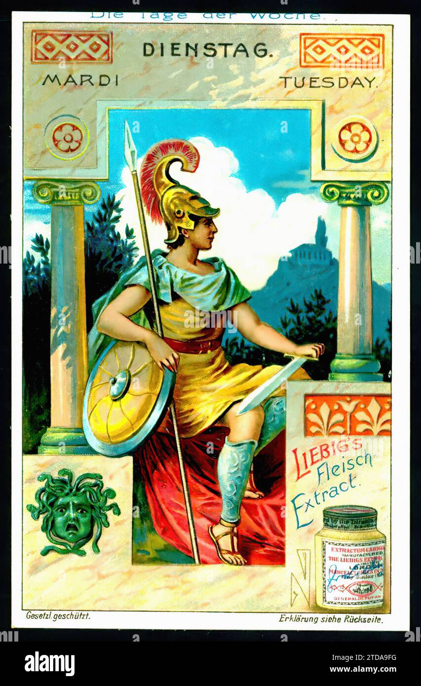 Days of the Week - Tuesday - Vintage Liebig Trade Card Stock Photo - Alamy