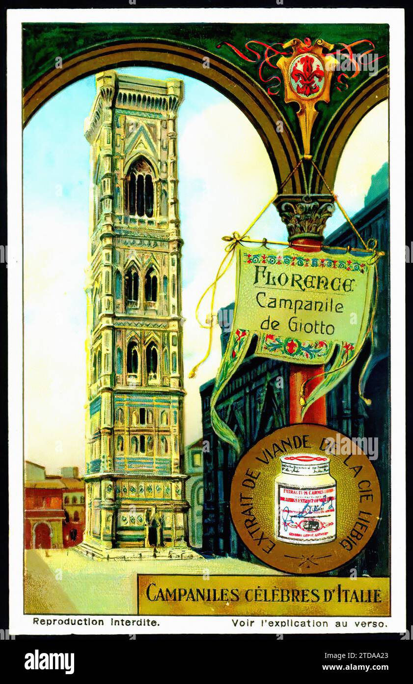 Famous Italian Bell Towers - Florence - Vintage Liebig Trade Card Stock ...