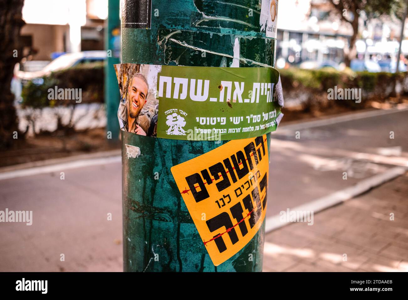 Tel Aviv, Israel - December 16, 2023 Posters of the face of the ...