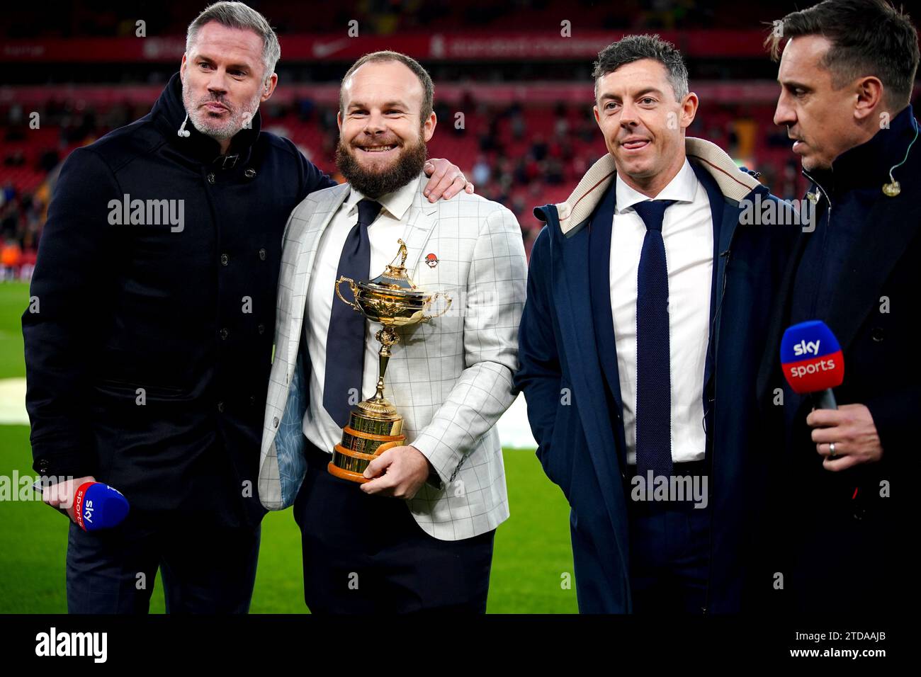 Sky Sports presenters Jamie Carragher (left) and Gary Neville pose for ...