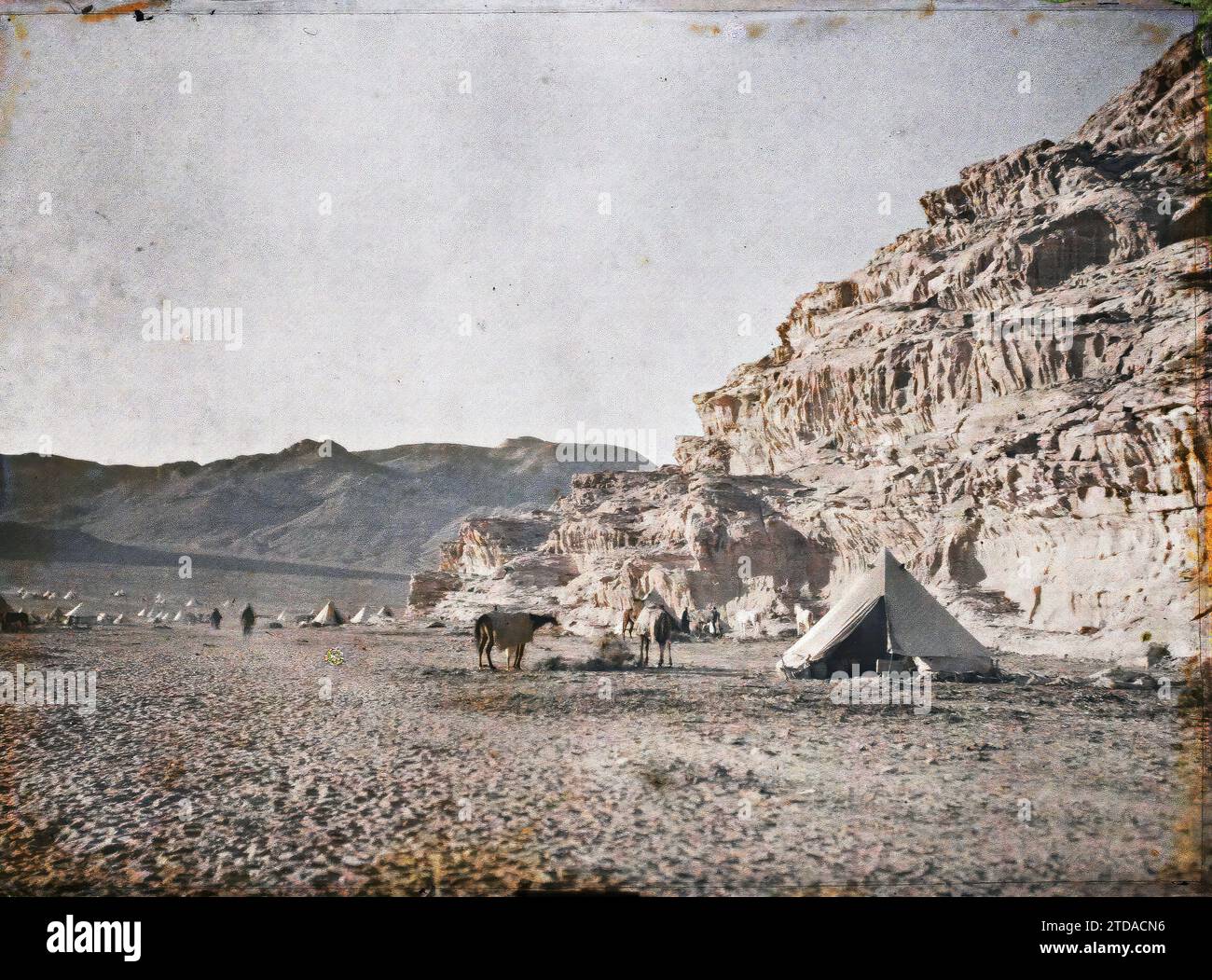 Quweira, Arabia (present-day Jordan) Under the cliffs, the tents of the ...