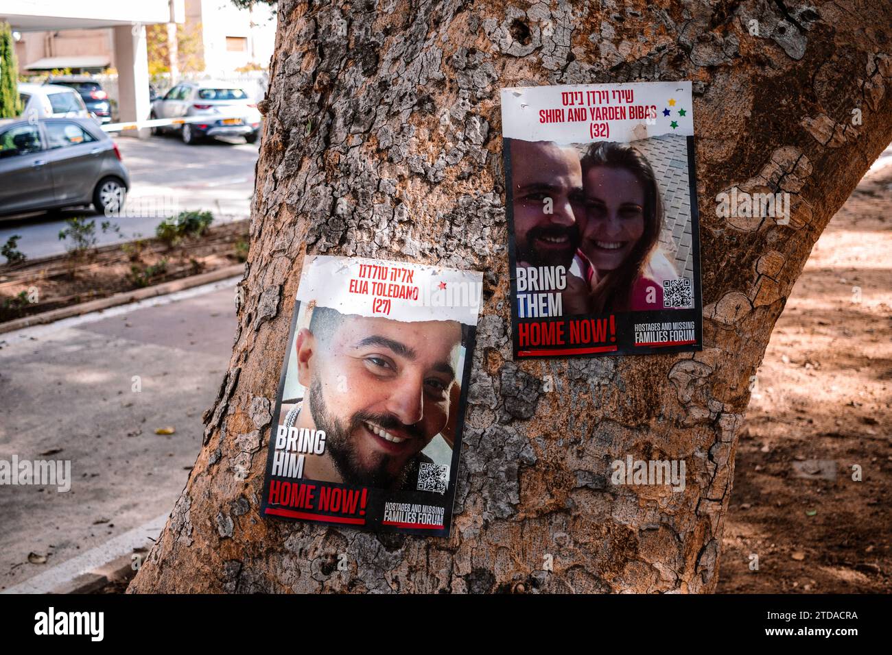 Tel Aviv, Israel - December 16, 2023 Posters of the face of the ...