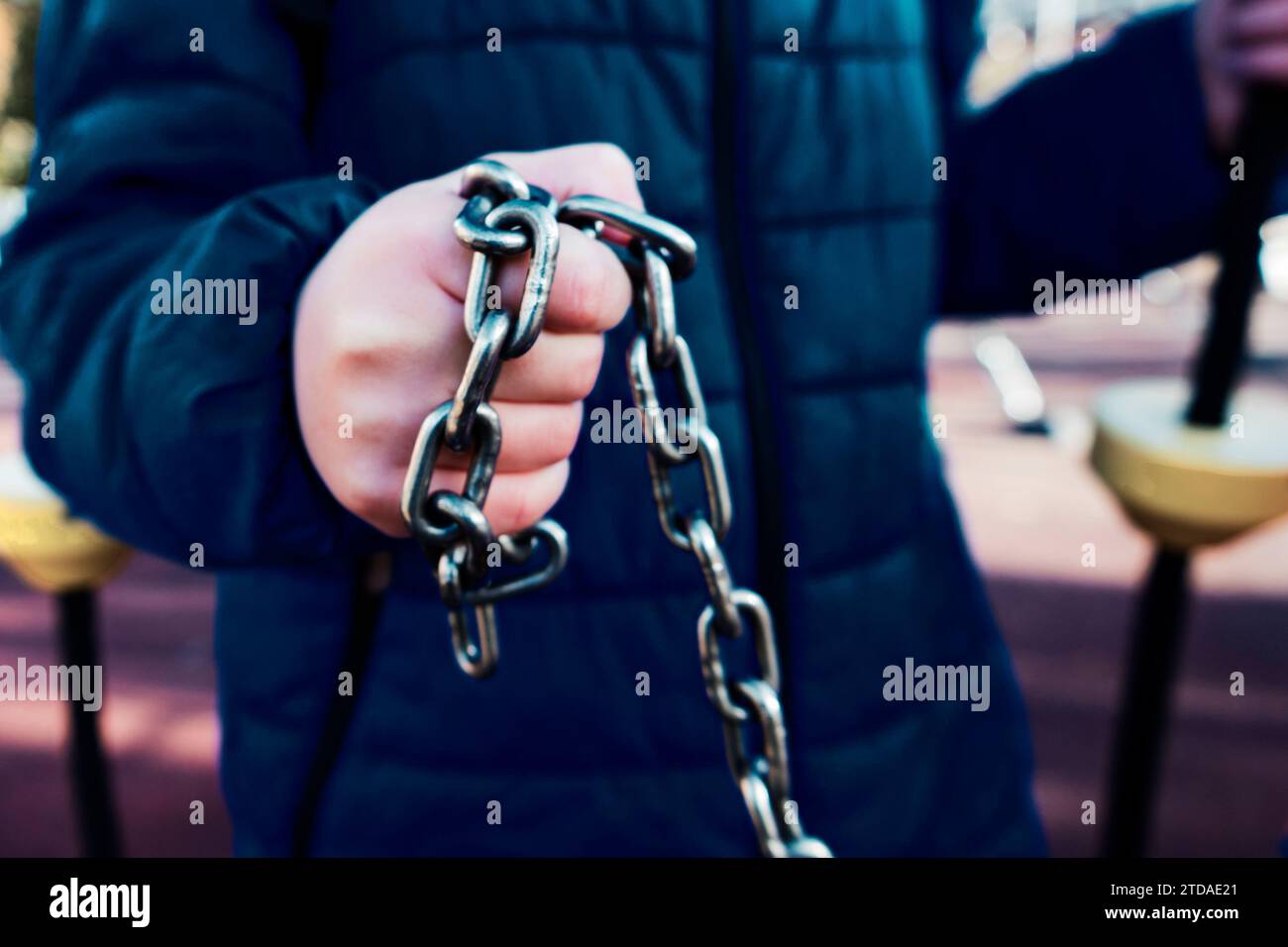 Hand with CHAIN,chain in hand,the chain wound on the hand,dirty hands ...