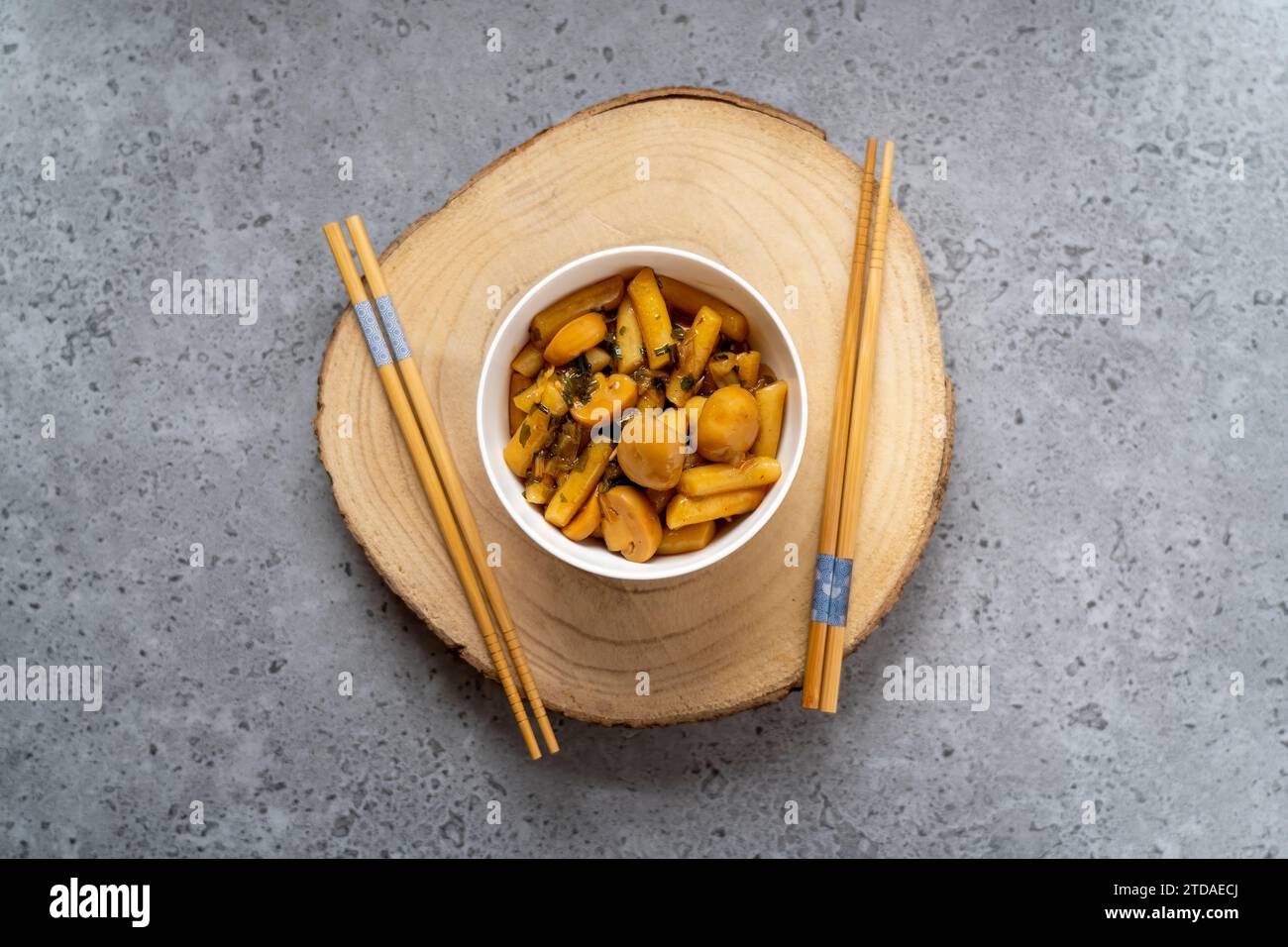 Korea Tteokbokki or simmered rice cake with mushroom and sauce Stock ...