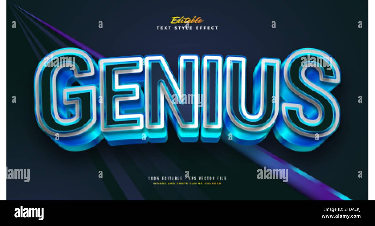 Genius Text Style in White and Blue with 3D Bold Effect. Editable Text ...