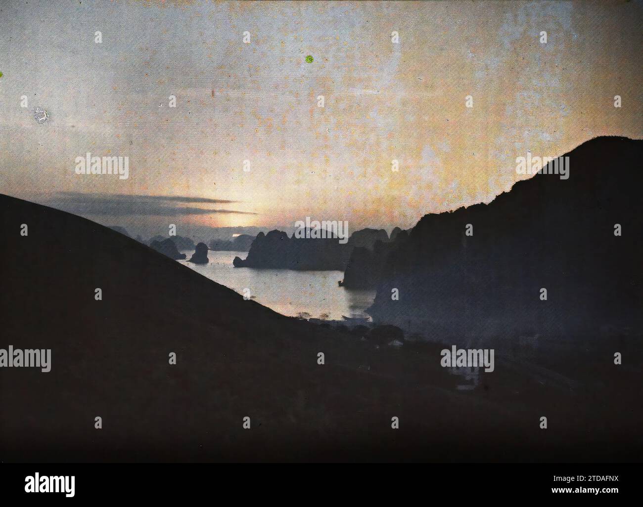 Ha-long Bay, Tonkin, Indochina A sunrise over Hon-gai and the ...