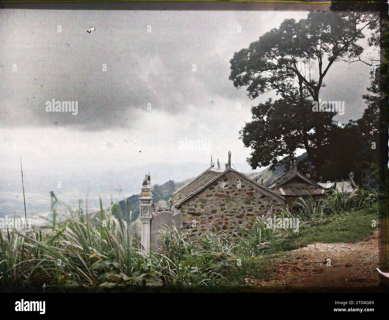 Province of Vinh-yên, Tonkin, Indochina A landscape and a temple taken ...