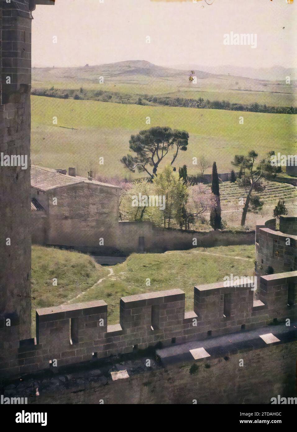 Carcassonne, France The countryside seen through the ramparts (east ...