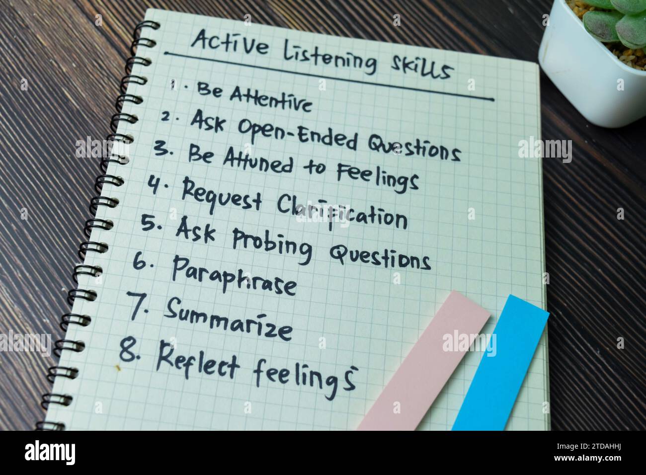 Concept of Active Listening Skills write on book with keywords isolated ...