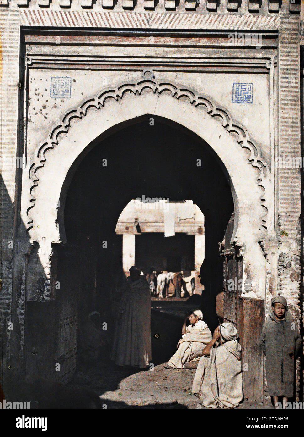 Fez, Morocco Entrance of a fondouk in Fez el Bali, Art, Human beings ...