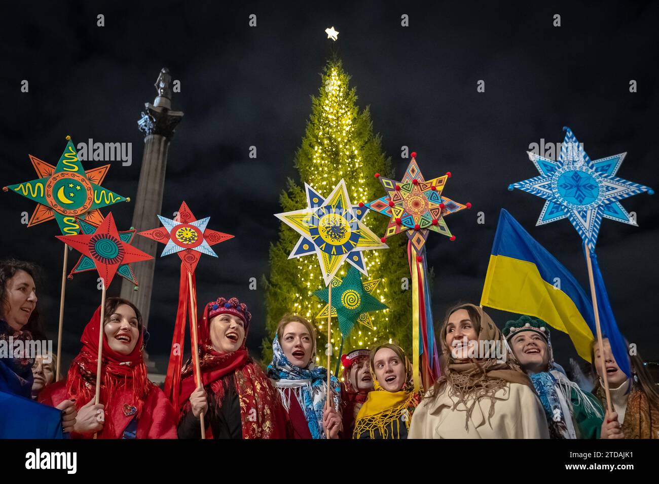 London, UK. 17th December 2023. Ukrainian Christmas carols in Trafalgar ...