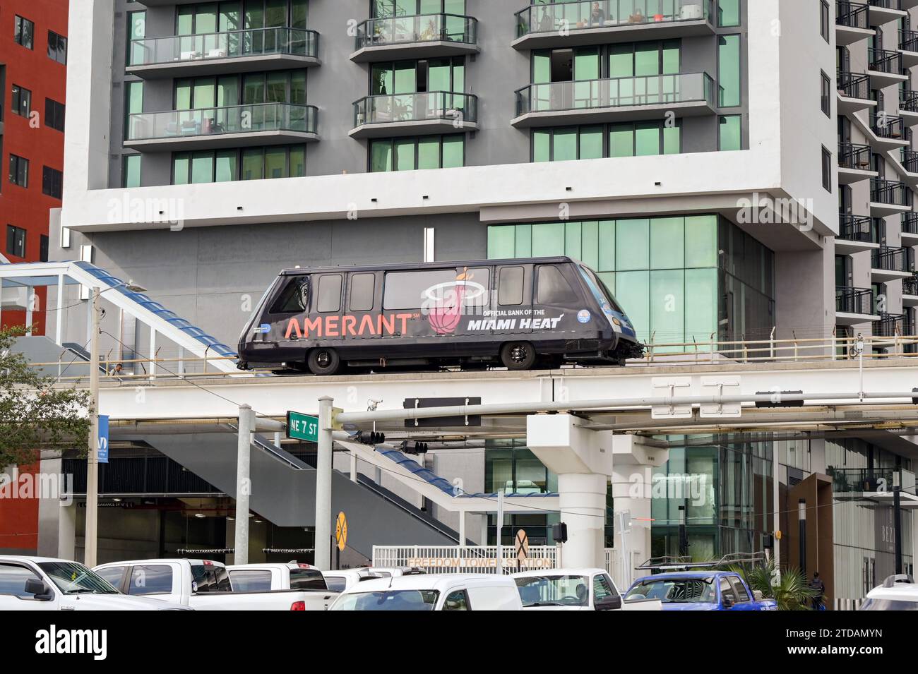 Miami, Florida, USA - 1 December 2023: Train on the Metromover light ...