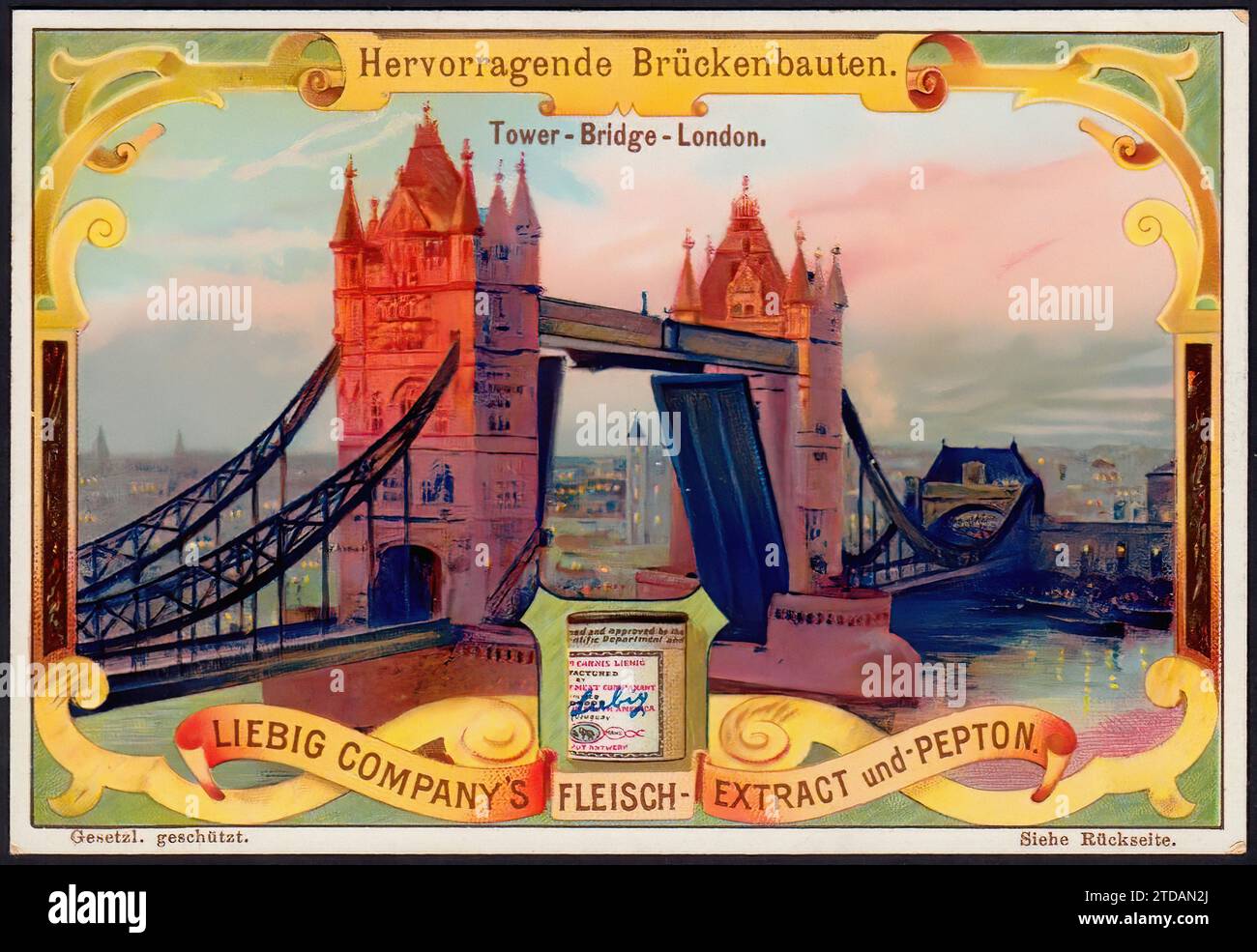 Tower Bridge, London - Vintage Liebig Trade Card Tradecard Stock Photo ...