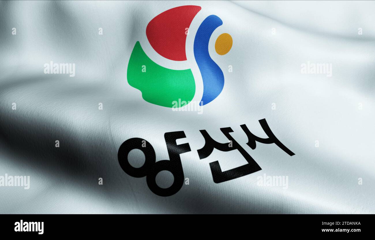 3D Illustration of a waving South Korea city flag of Yangsan Stock ...