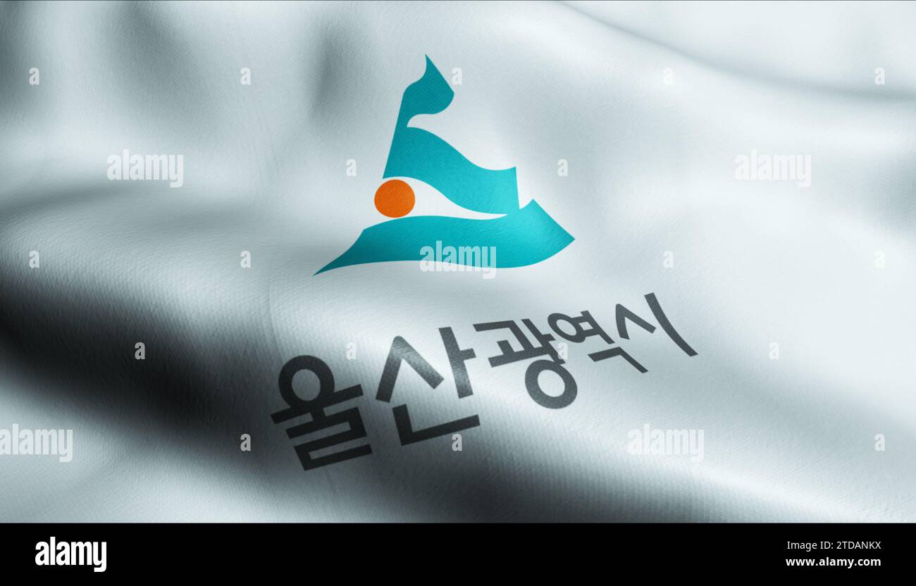3D Illustration of a waving South Korea city flag of Ulsan Stock Photo ...