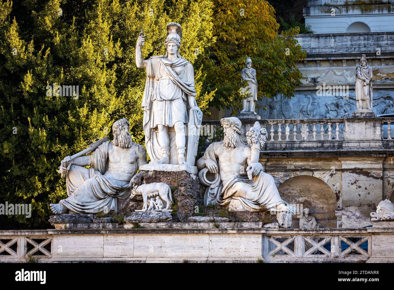 Ancient Fountain of Dea Roma in Piazza del Popolo in Rome Italy Stock ...