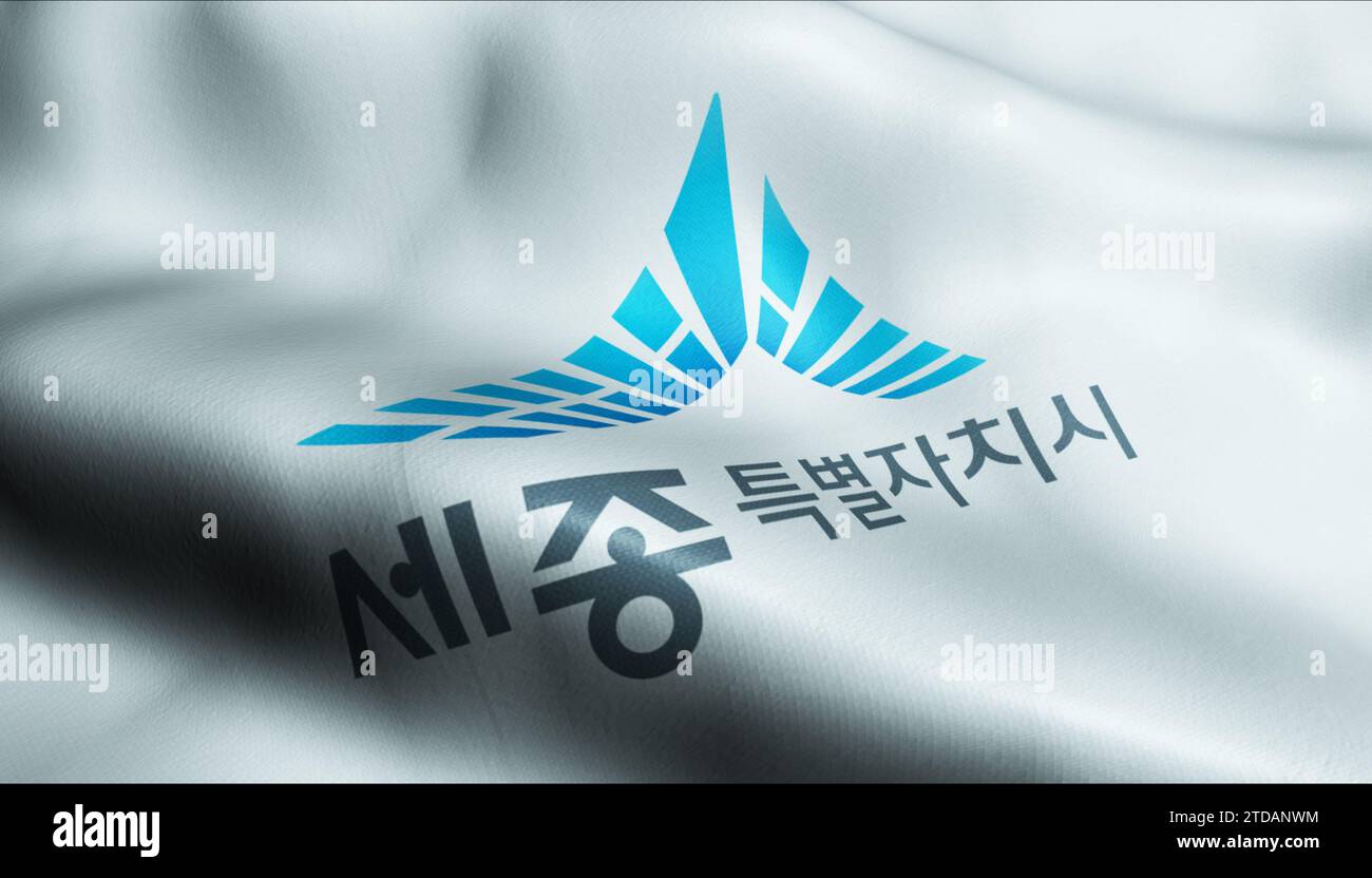 3D Illustration of a waving South Korea city flag of Sejong Stock Photo ...