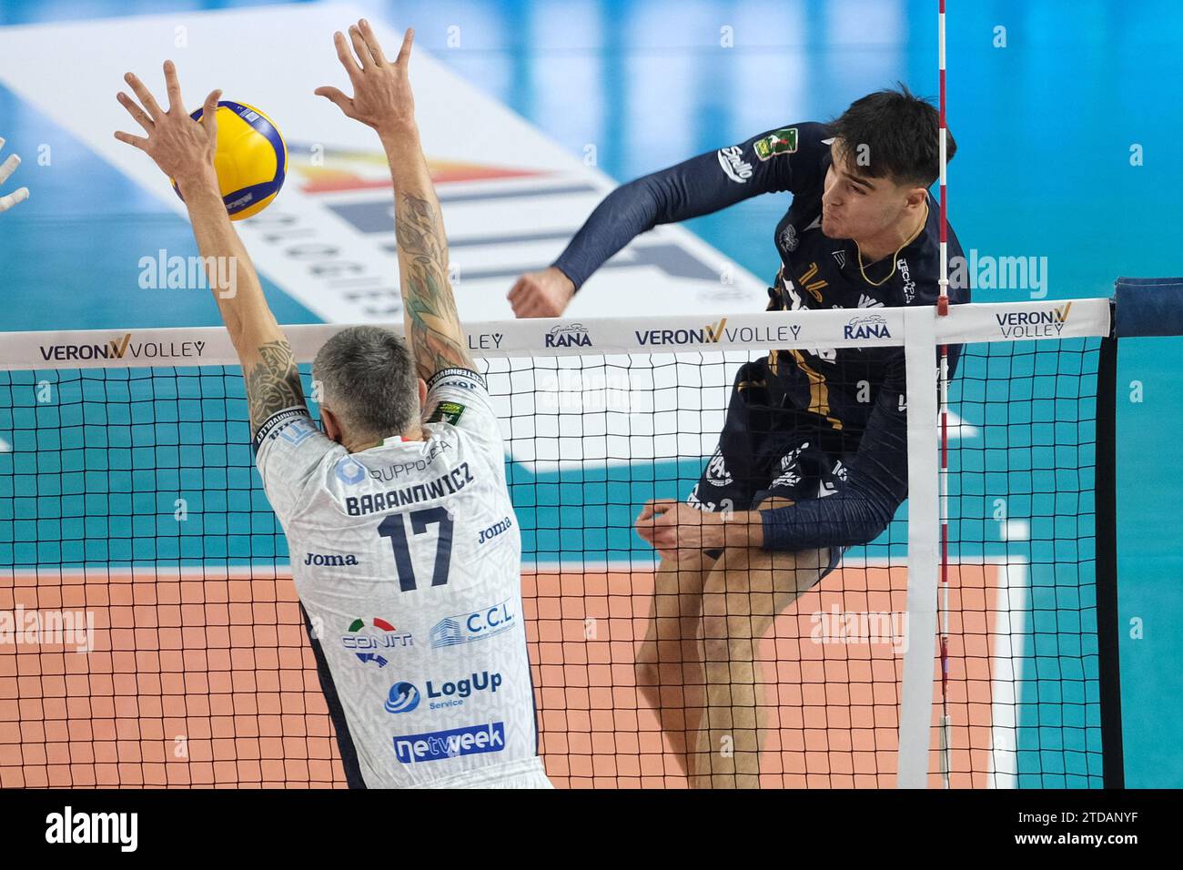 Verona, Italy. 17th Dec, 2023. Attack of Francesco Sani of Rana Verona ...