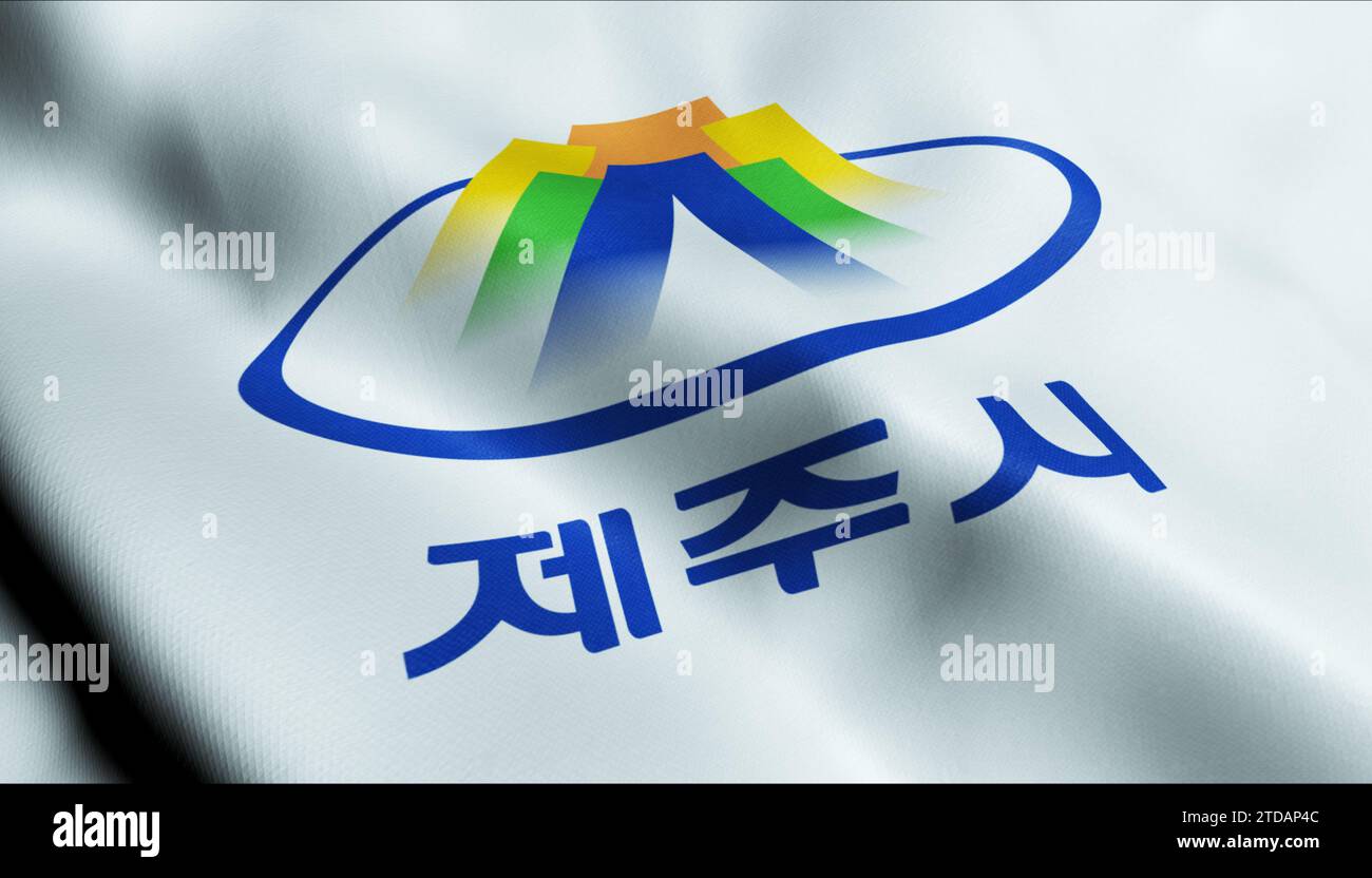 3D Illustration of a waving South Korea city flag of Jeju Stock Photo ...