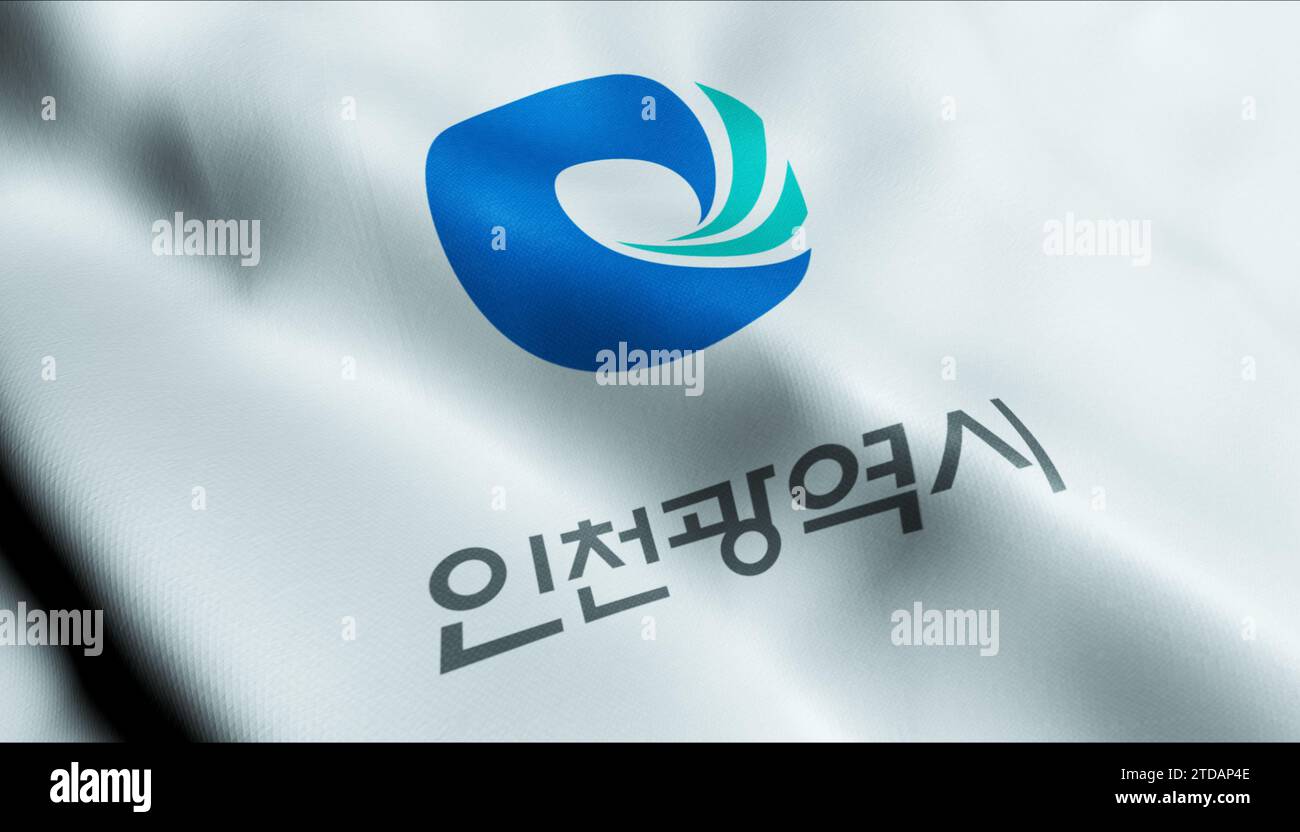3D Illustration of a waving South Korea city flag of Incheon Stock ...