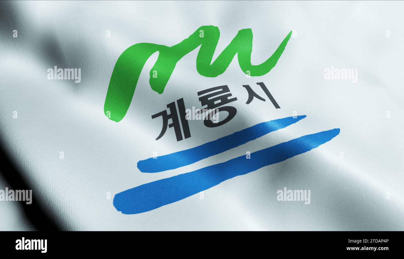 3D Illustration of a waving South Korea city flag of Gyeryong Stock ...