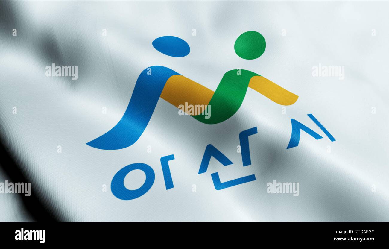3D Illustration of a waving South Korea city flag of Asan Stock Photo ...