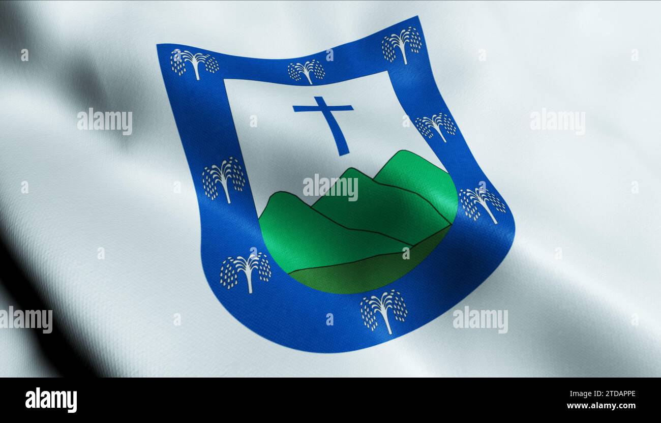 3D Illustration of a waving Puerto Rico City flag of Trujillo Alto ...