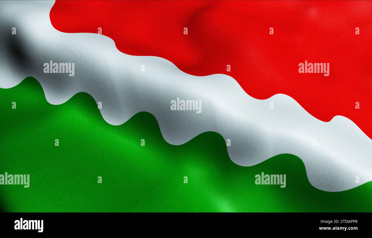 3D Illustration of a waving Puerto Rico City flag of San Sebastian ...