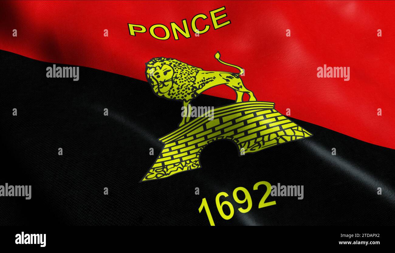 3D Illustration of a waving Puerto Rico City flag of Ponce Stock Photo ...