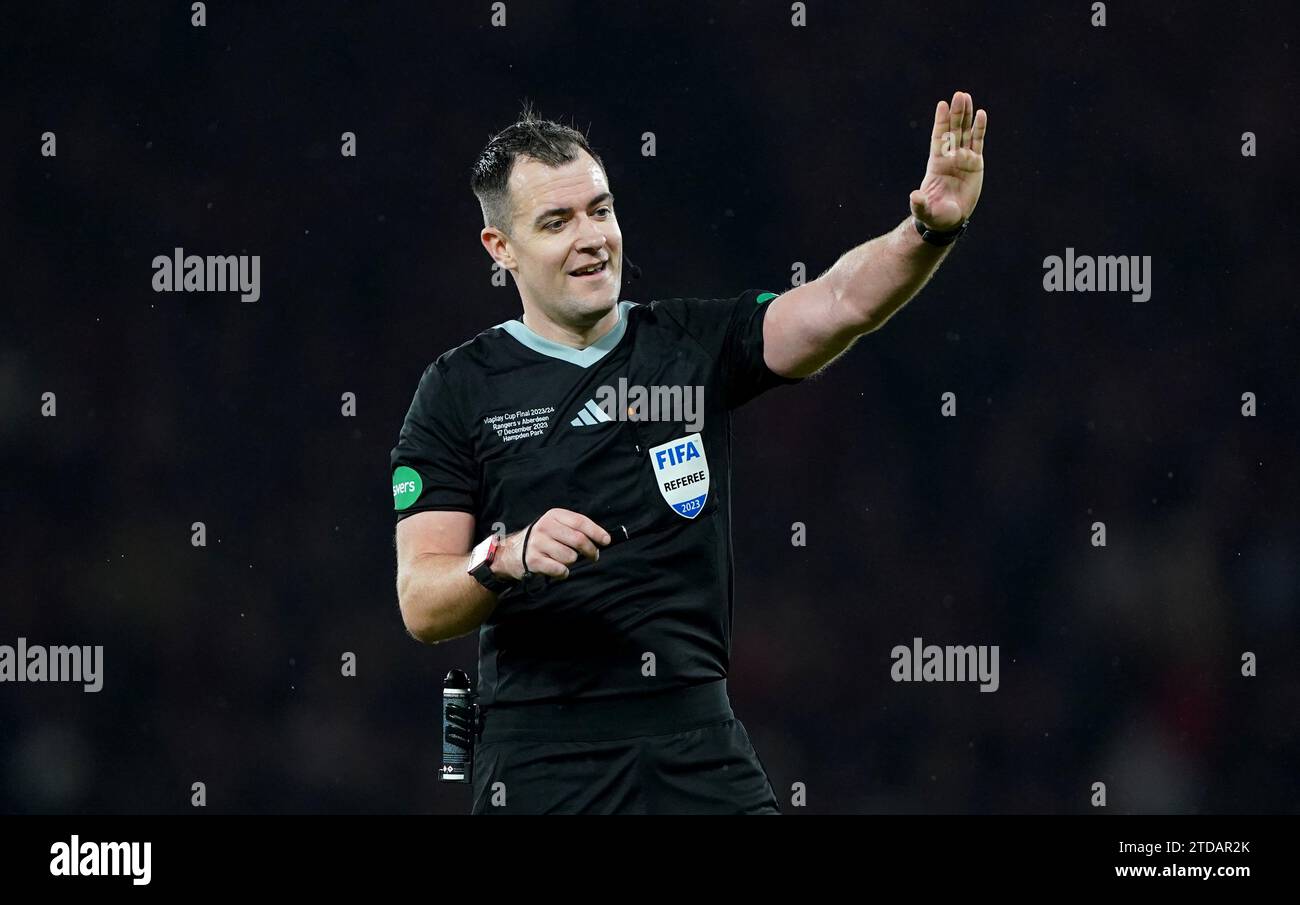 Referee Don Robertson during the Viaplay Cup final at Hampden Park ...
