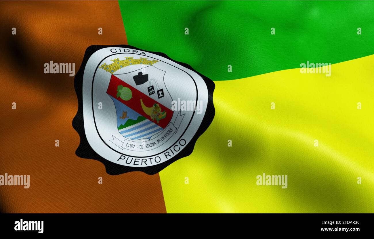 3D Illustration of a waving Puerto Rico City flag of Cidra Stock Photo ...