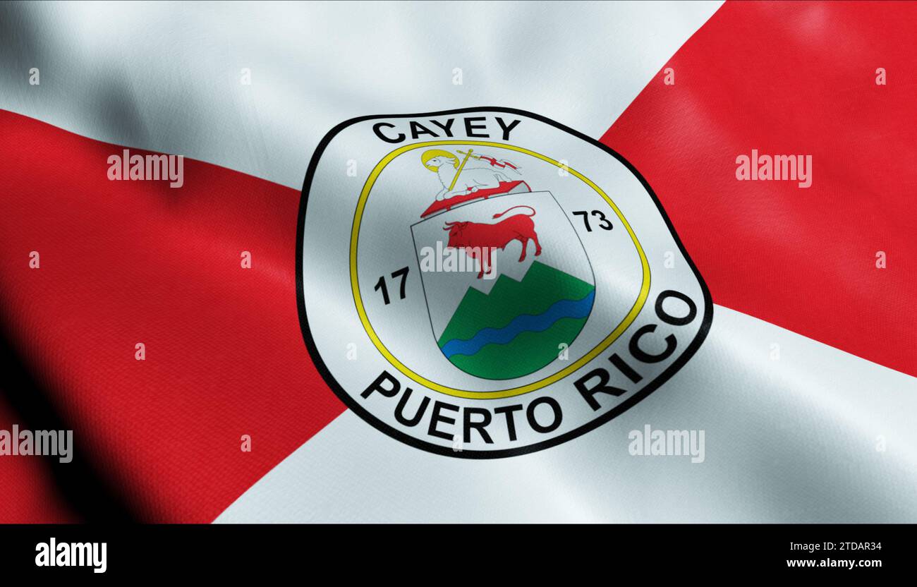3D Illustration of a waving Puerto Rico City flag of Cayey Stock Photo ...